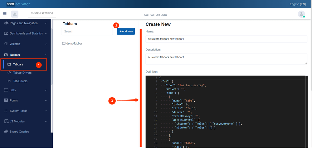Tabbars - ASM Activator Documentation
